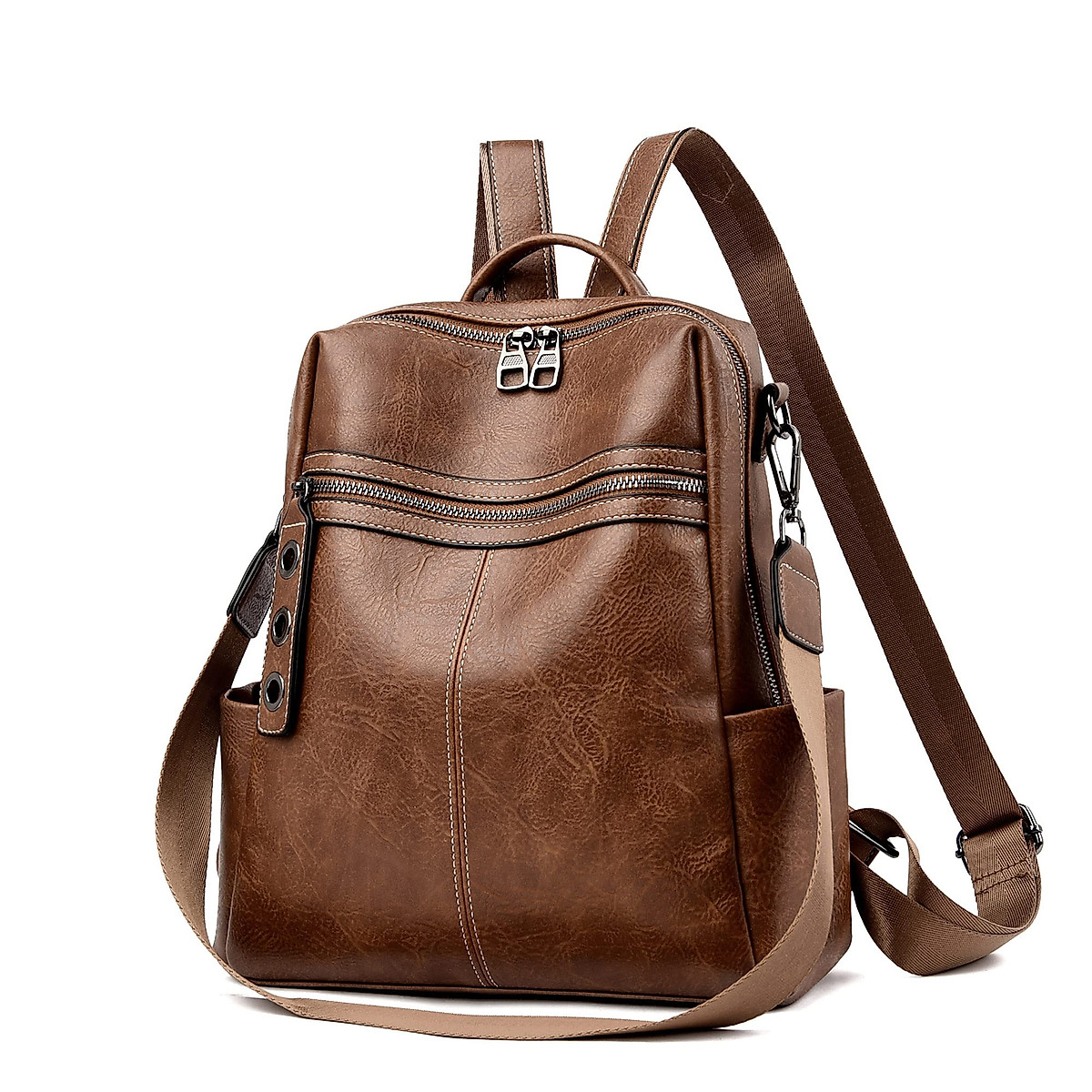 Maxoner Backpack Purse for Women Fashion Genuine Leather Convertible Shoulder Handbag Travel Bag Satchel Rucksack Ladies Bag (Faux Leather Dark Brown)