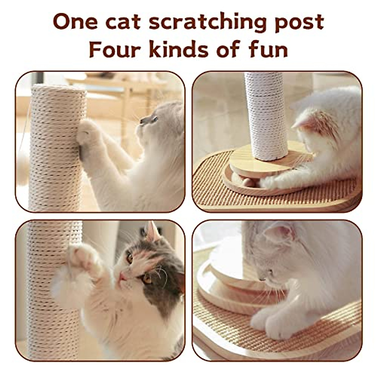 PLUROOF Cat Scratching Post, Cat Scratcher, 4-in-1 Premium Sisal Scratching Pad and Paper Rope Scratching Post with Interactive Track Toys and Dangling Plush Ball for Indoor Cats
