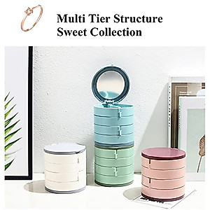 Jewelry Organizer Small Rotating Jewelry Storage Case, Mirror Jewelry Storage Box Earring Holder for Women, 4-layers Rotating Travel Jewelry Tray Case with Lid for Earrings Necklaces