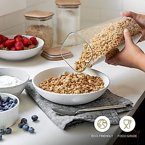 Bloom & Breeze Airtight Glass Pasta Containers for Pantry, Spaghetti Container, Glass Cereal Containers Storage, Rice Dispenser, Square Glass Storage Acacia Lids, Pack of 2, 73oz