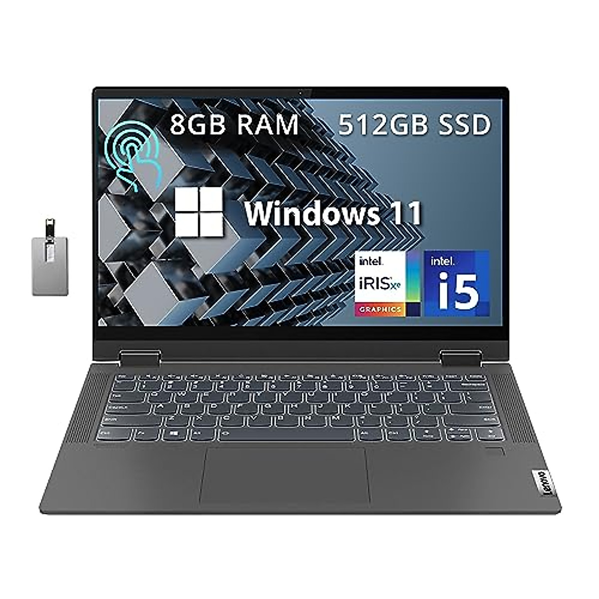 Lenovo IdeaPad Flex 5 15.6" FHD Touchscreen Laptop, Intel Core i5 1135G7, 8GB RAM, 512GB SSD, Intel Iris Xe, Backlit Keyboard, Fingerprint Reader, Wi-Fi AX, Gray, Win 11, 32GB USB Card (Renewed)