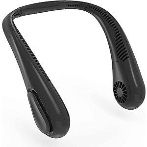 Bladeless Neck Fan, 5000mAh Rechargeable Battery Powered, 3 Speeds, Angle Adjustable, Hand-free Portable Neck Fan for Both Outdoor & Indoor Use, UL Certified, Black