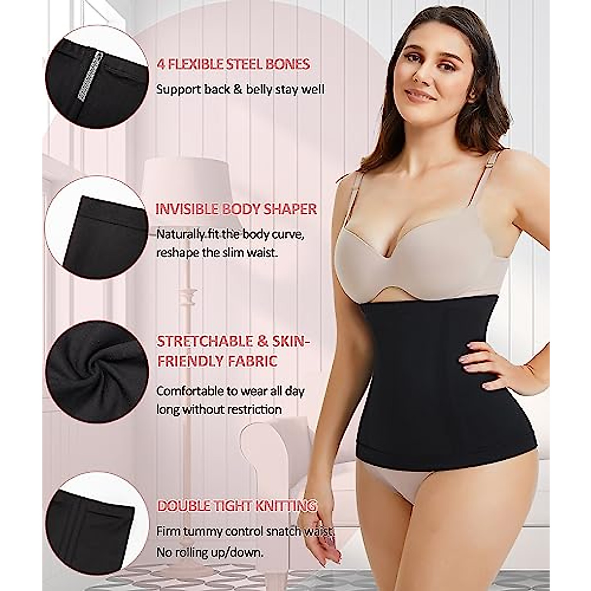 AOSBOEI Women Waist Trainer Shapewear Tummy Control Waist Cincher Sport Girdle Body Shaper Postpartum Recovery Belt (Large-X-Large) Black