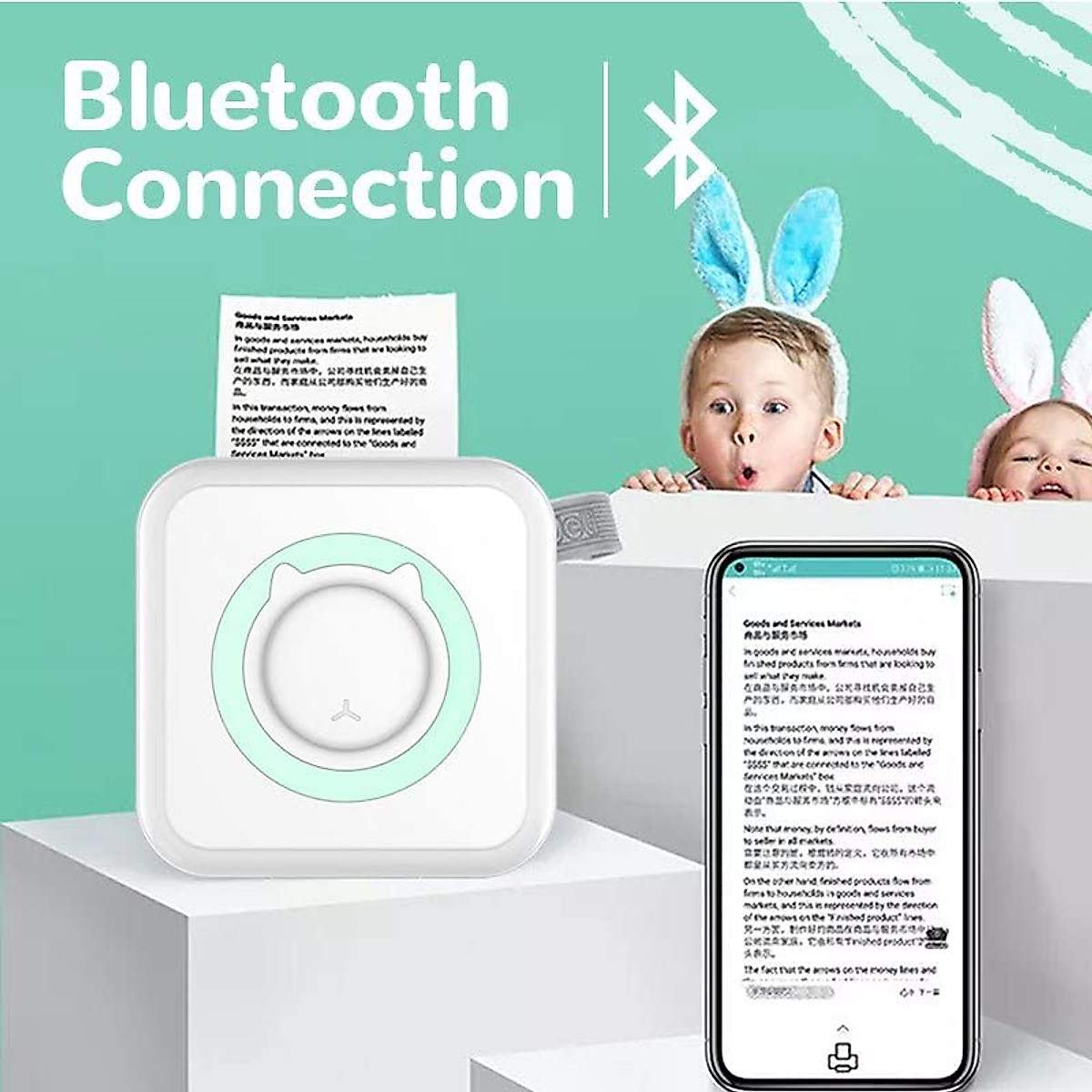 SENOY Portable Mini Thermal Printer, Mini Bluetooth Rechargeable Portable Mobile Printer Compatible with iOS + Android for Print Pictures, Labels, Notes (5 Rolls HD Printing Paper)