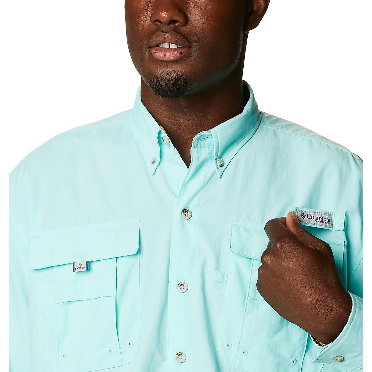 Columbia Men's PFG Bahama II Long Sleeve Shirt, Breathable, UV Protection, Gulf Stream/Realtree Edge, X-Large