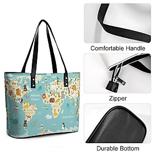 Womens Handbag World Map Leather Tote Bag Top Handle Satchel Bags For Lady