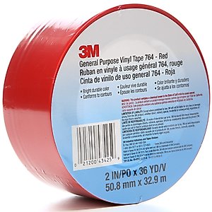3M Vinyl Tape 764, General Purpose, 2 in x 36 yd, Red, 1 Roll, Light Traffic Floor Marking Tape, Social Distancing, Color Coding, Safety, Bundling
