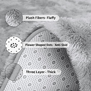 FlyDOIT 6x9 Feet Large Area Rugs for Living Room, Tie-Dyed Light Grey Shaggy Rug Fluffy Throw Carpets, Ultra Soft Plush Modern Indoor Fuzzy Rugs for Bedroom Girls Kids Nursery Room Dorm Home Decor