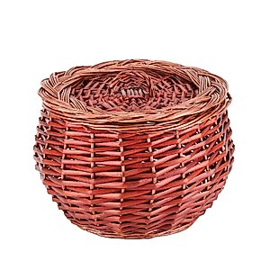 Wicker Storage Basket, Food Storage Container with Lid for Egg Kitchen Potatoes Fruit Vegetables (Brown)