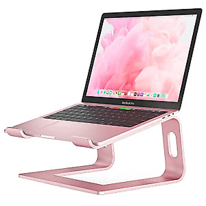 AMOTIE Laptop Desk Stand, Ergonomic Aluminum Laptops Elevator for Desk, Notebook Holder Stand Compatible with MacBook Pro/Air HP Lenovo Samsung Huawei ，All 10-15.6" Laptops，Pink Gold