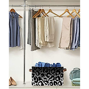 Large Capacity Storage Bins Ombre Leopard Print Black White Gradient Storage Cubes, Collapsible Storage Baskets for Organizing for Bedroom Living Room Shelves Home 15x11x9.5 In