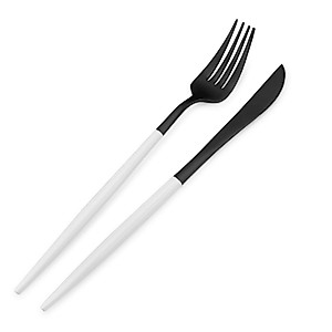 Matte Black Silverware Set with white handle, Bysta 5-Piece Stainless Steel Flatware Set, Kitchen Utensil Set Service for 1, Tableware Cutlery Set for Home and Restaurant, Dishwasher Safe