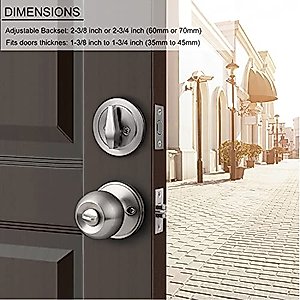 Knobonly All Keyed Same, Front Door Handleset with Single Cylinder Deadbolt in Satin Nickel Finish, Keyed Alike for Every Set, 5 Pack