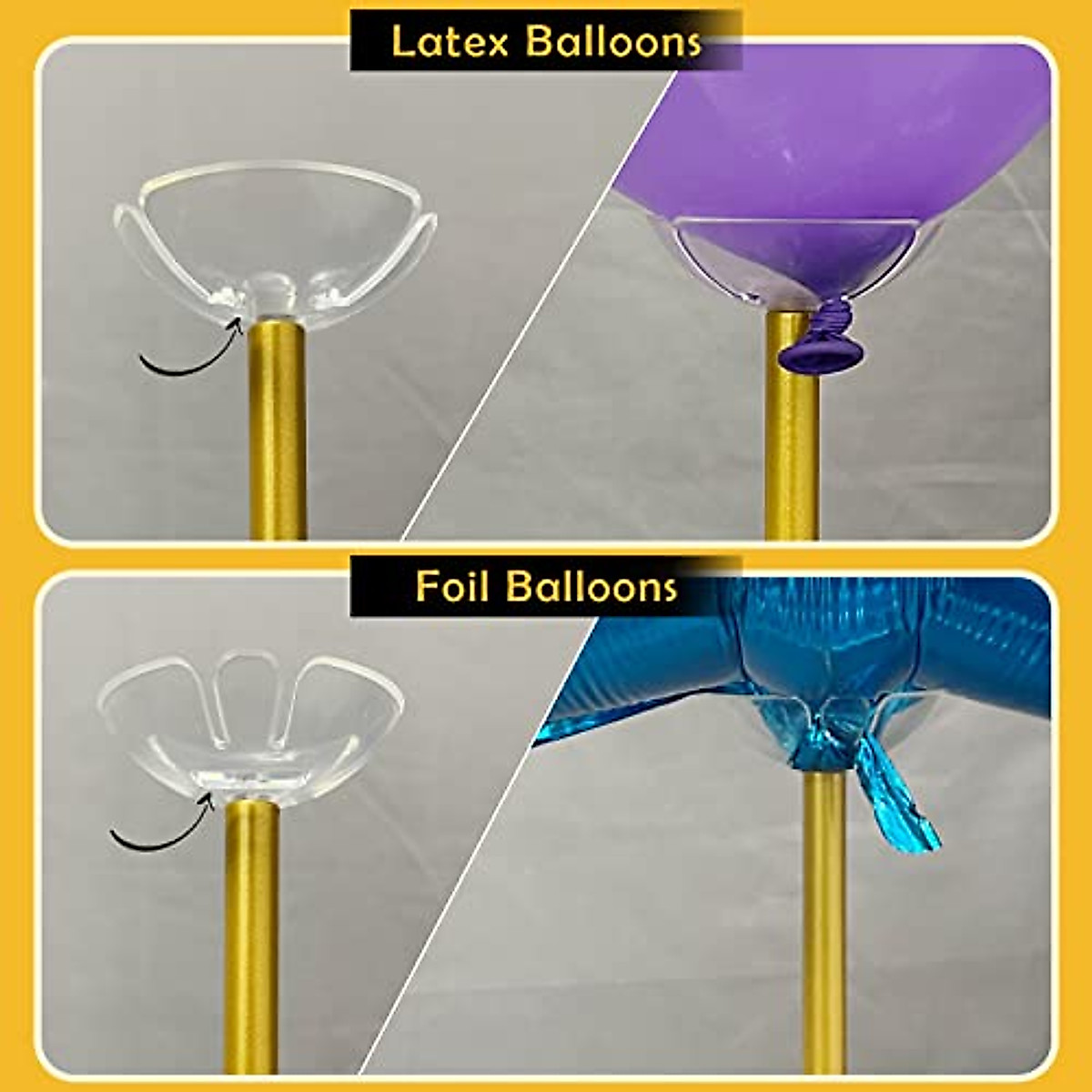 TEKXYZ Gold Balloon Stand Set of 2, 1 to 5.25 Ft Adjustable Metal Balloon Column for both Floor Stand and Table Centerpieces