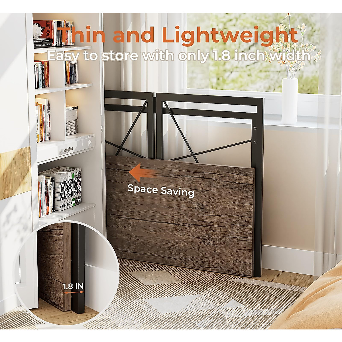 Coavas Small Folding Desk, No Assembly Required Computer Desks, 31.5 inch Spaces Saving Foldable Table for Bedroom, Home Office, Dorm, Apartment, Brown