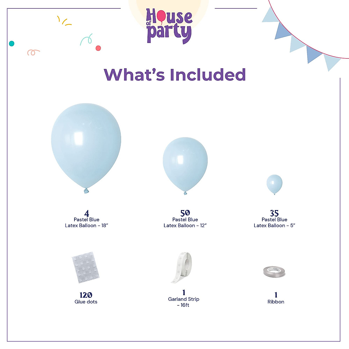 HOUSE OF PARTY Pastel Blue Balloons - Light Blue Balloons 5/12/18 Inch, Baby Blue Balloons Garland for Graduation, Baby Shower & Birthday Party Decorations