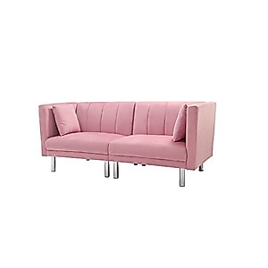 70" Velvet Couch,Tufted Loveseat Sofa,Convertible Futon Sofa Bed,Accent Sofa Recliner,2 Couch Pillows,Mid Century Modern Sofas for Home Living Room Bedroom (Pink)