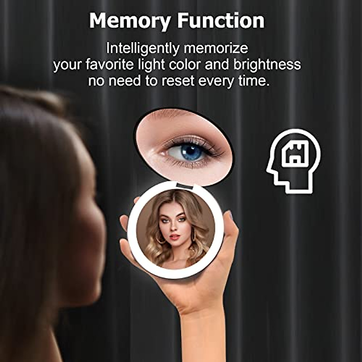 LED Lighted Travel Makeup Mirror, Rechargeable Large 5" 1x/10x Magnifying- Medical Grade LED, 3 Colors Settings & Brightness Adjustable- Portable, Touch Screen Compact Mirror w/Brighter Light (Black)