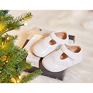 THEE BRON Unisex Baby Moccasins Leather Shoes Soft Sole Toddler Walker Sneakers(18-24 Months Infant, 8722White)