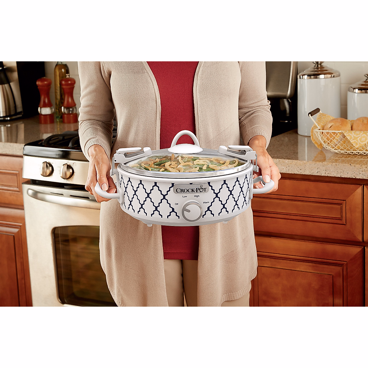 Crockpot 2.5-Quart Mini Casserole Crock Slow Cooker, White/Blue