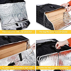 cherrboll Insulated Pizza Delivery Bag Commercial Food Warmer Carrier Bag 22" by 22" by 11" Holds 5-20" Large Pizza Boxes or Trays