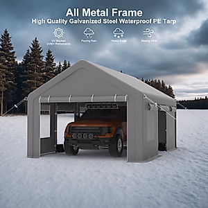 GarveeLife 13x20ft Carport Heavy Duty, Portable Garage with 4 Doors + 4 Window, Upgraded Carport with Reinforced Steel Poles, Uv Resistant Waterproof Tarp, Portable Carport for Car, Truck, Boat