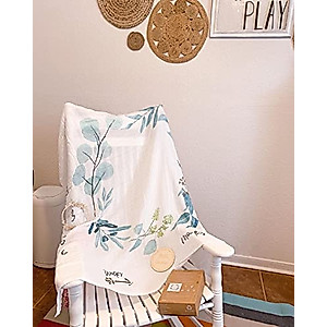 Organic Baby Monthly Milestone Blanket Newborn Boy Girl Unisex Gender Neutral| Green Leaf Wreath Eucalyptus Baby Nursery Month Picture Blanket| Growth Photography Background Prop|Birth Announcement