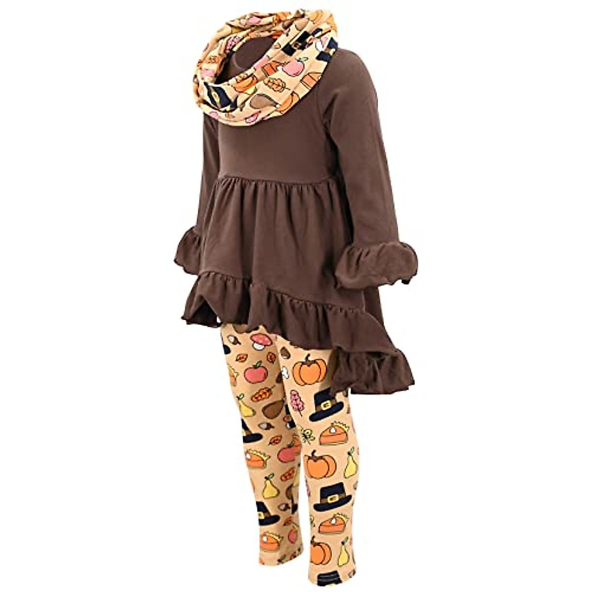 Unique Baby Girls 3 Piece Thanksgiving Dinner Clothes Legging Set Outfit (8Y, Brown)