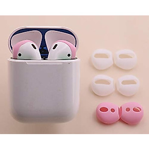 IiEXCEL (Fit in Case) 4 Pairs Replacement Super Thin Slim Rubber Silicone Earbuds Ear Tips and Covers Skin for Apple AirPods 2 1 or EarPods Headphones (Fit in Charging Case) (White Pink)