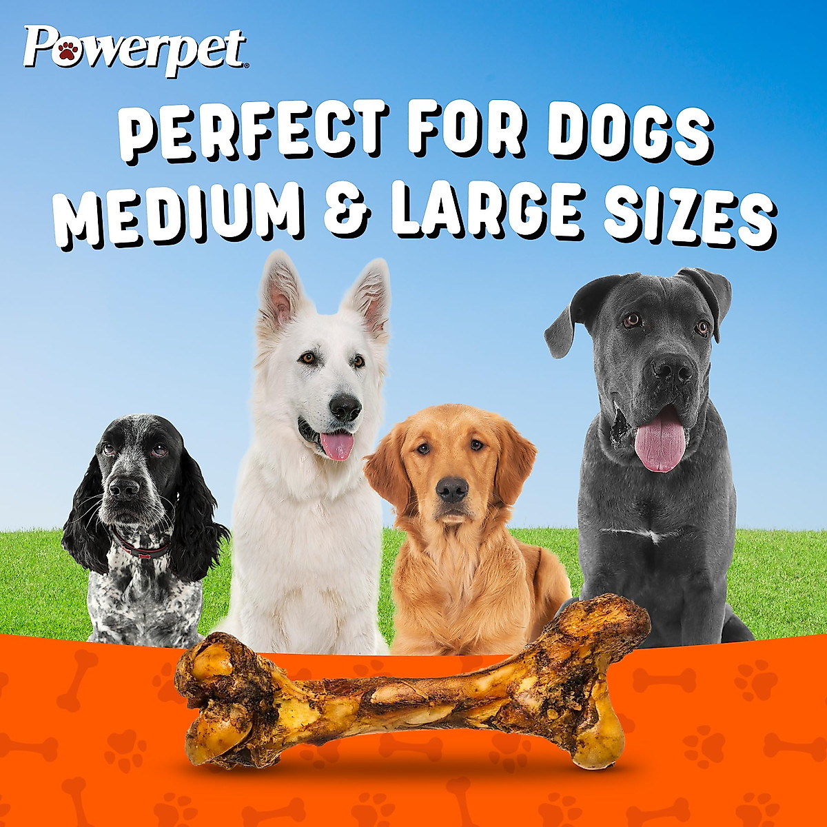 Powerpet Jr. Mammoth Bone - Halloween Dog Treats, Natural Beef Dog Chew Bones, Digestible Dog Bones w/High Calcium, for Dental Health, Large Breeds & Aggressive Chewers - Odorless, Smoked Flavor 1pc