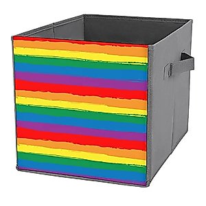 Rainbow Striped LGBT Flag Collapsible Storage Bins Basics Folding Fabric Storage Cubes Organizer Boxes with Handles