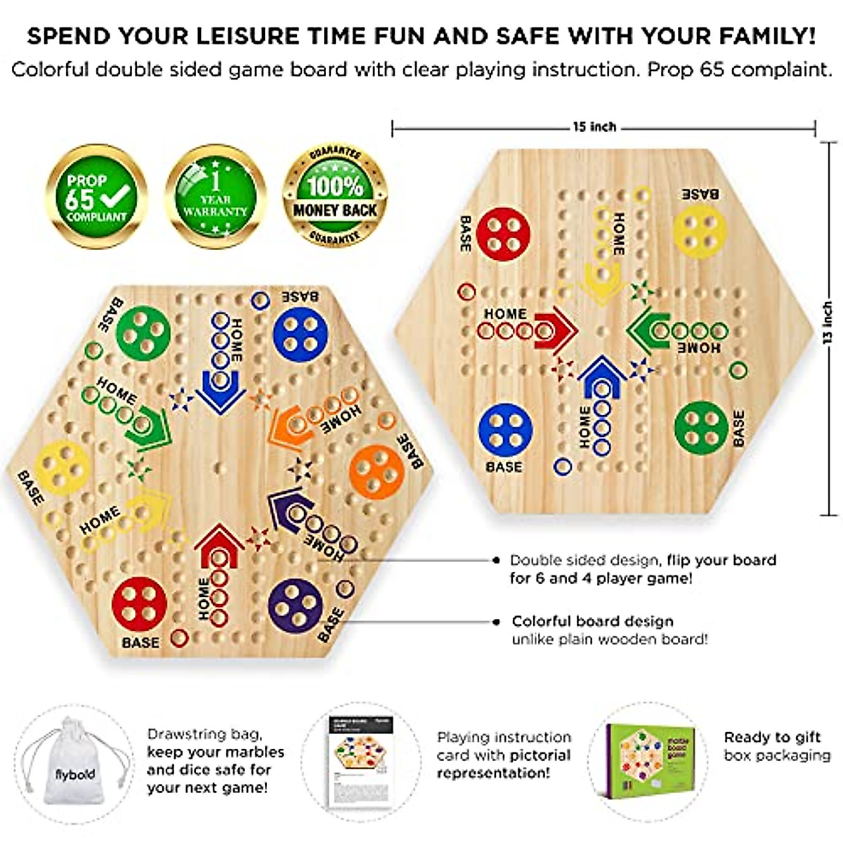 flybold Wooden Game Set - 6 x 10 x 6 Inches - Family-Friendly Game for Kids and Adults - Board Games for Adults for Indoor/Outdoor Fun, BBQs, Parties, and Picnics
