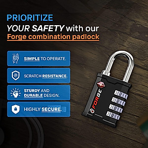 FORGE 4 Digit 17067 TSA Approved Travel Locks, Tool Box and Case Lock, Combination Padlock for Travel, Black 2 Locks.
