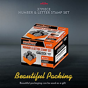 HORUSDY 37-Piece Number and Letter Stamp Set 1/4 (6mm) (A-Z & 0-9 + Stars) Punch Perfect for Imprinting Metal Stamping kit, Plastic, Wood, Leather