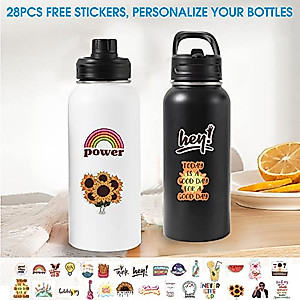 Insulated Water Bottle, 32oz Vacuum Stainless Steel Metal Sports Water Bottles with Stickers, Straw & Spout Lid (2 Lids), Double Walled to Keeps Hot and Cold, Leak Proof, BPA-Free, 32oz (Black)