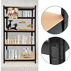Black Shelves -5 Tier Boltless Garage Shelving Workshop Storage Racking Shelves Heavy Duty Metal Storage Rack Shelf Unit,MDF Sheet Garage Shelf,Adjustable Shelving for Warehouse,Office,Kitchen,Home