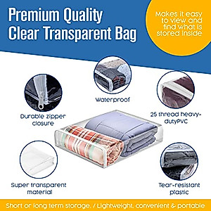 Houseables Plastic Storage Bags, Zipper Case, Clear, 18" x 15", 5 Pack, Vinyl, Moth Proof, for Blanket, Linen, Sweater, Bed Sheet, Quilt, Clothes, Pillow, Comforter, Foldable