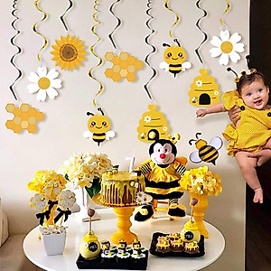 20PCS Bumble Bee Hanging Swirl Decorations, Bee Party Hanging Swirls Foil Ceiling Streamers Honey Bee Themed Party Supplies for Kids Birthday Baby Shower Gender Reveal Bee Day Party Decoration