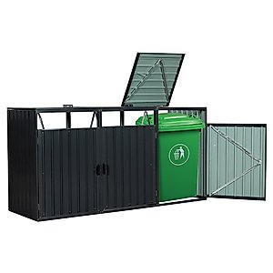AMZOSS Outdoor Trash Can Storage, Metal Trash Bin and Recyclables Storage Shed with Lockable Door, Weatherproof Metal Trash Can Storage Shed for Trash Can Toys Weeding Tools,94.5" l x 31.5" w x 48" h