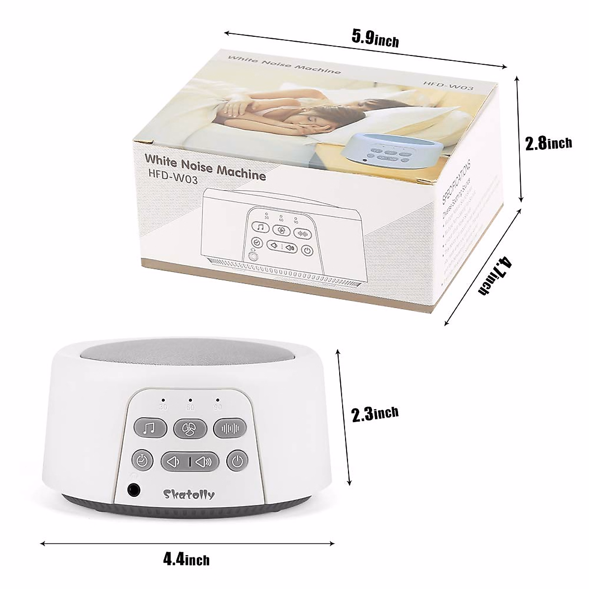 Sleep Sound Machine, White Noise Machine for Sleeping, 24 Soft White Sounds, Suitable for Kids and Adults by Skatolly