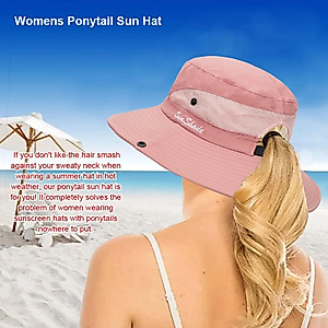 Womens Summer Sun Hat Beach Hat Wide Brim Outdoor UV Protection Hat Packable Mesh Bucket Hat with Ponytail Hole