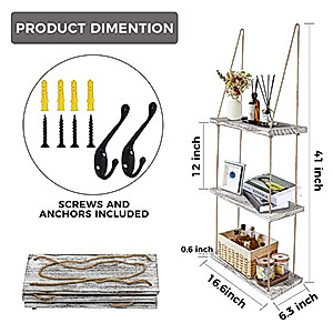 Window Plant Shelves – Window Shelf for Plants Indoor – Boho Shelves Farmhouse Bathroom Decor – Hanging Shelves Rustic Bedroom Decor – Window Plant Hanger Hanging Rope Shelf Living Room Decoration