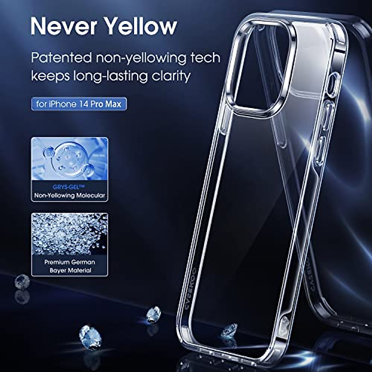 CASEKOO Upgraded Crystal Clear iPhone 14 Pro Max Case, [Never Yellow] [Exceed Mil-Grade Protection] Transparent Cover for Women Men Slim 14 Pro Max Phone Case 6.7 in, Clear