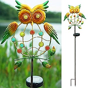 Decorman Outdoor Solar Light Stake - Solar Powered Metal Owl LED Decorative Garden Lights for Walkway, Pathway, Yard, Lawn (Colorful)