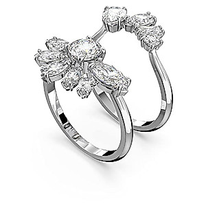 Swarovski Gema cocktail ring, Flower, White, Rhodium plated