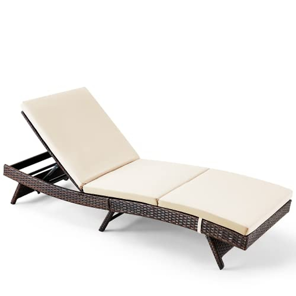 Vicluke Patio Chaise Lounge Chair, Outdoor Rattan Wicker Reclining Chaise with Adjustable Backrest and Removable Cushion, Pool Lounge Chair Sun Lounger for Poolside, Balcony, Garden (1 Piece, Khaki)