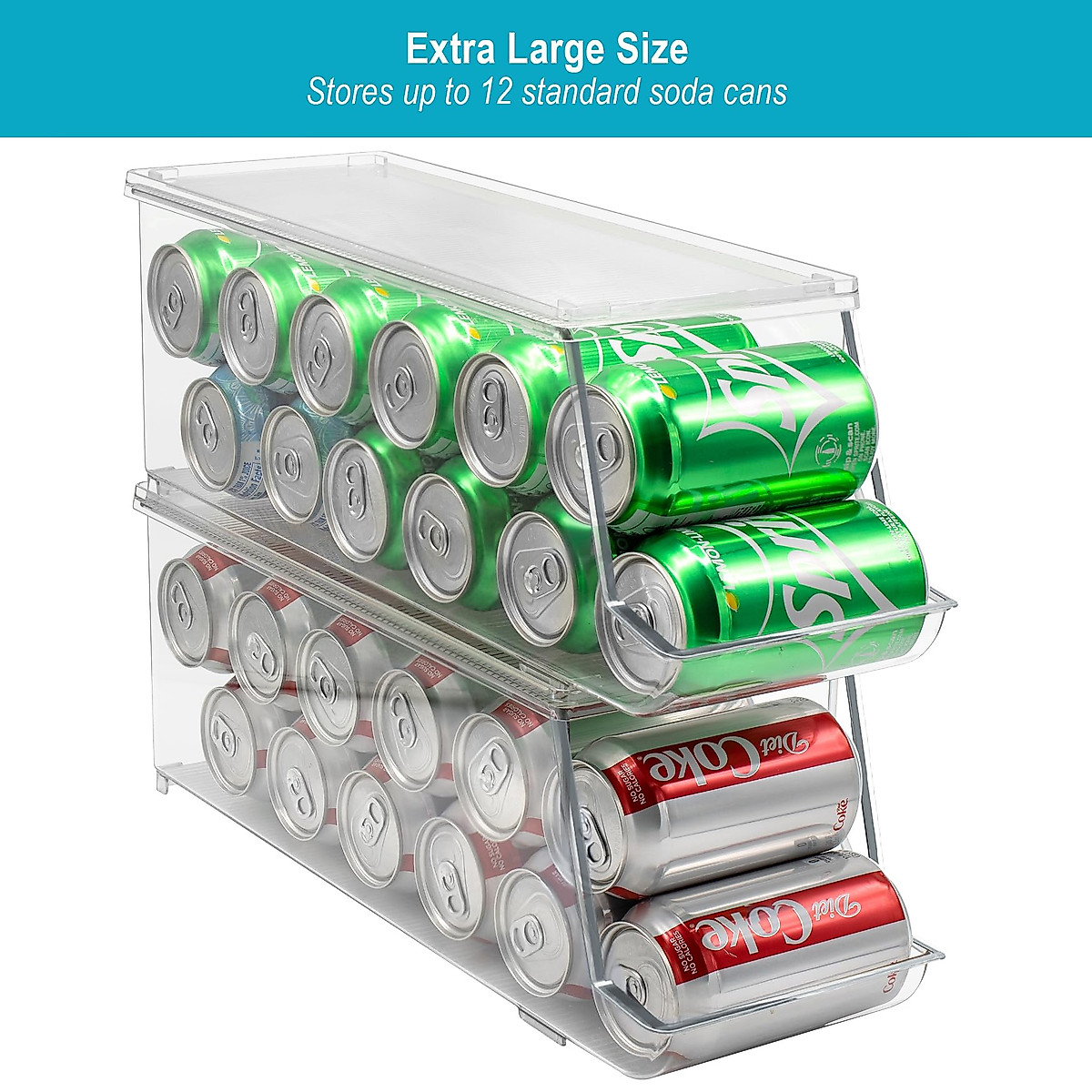 Sorbus Soda Can Organizer for Refrigerator Stackable Can Holder Dispenser with Lid for Fridge, Pantry, Freezer – Holds 12 Cans Each, BPA-Free, Clear Design,[Patent Pending] (2-Pack)