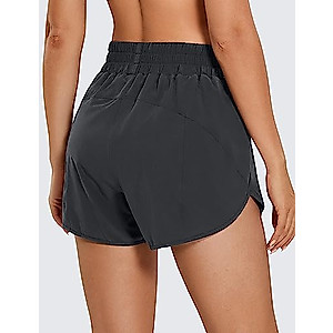 CRZ YOGA Women's High Waisted Running Shorts Mesh Liner - 3'' Dolphin Quick Dry Athletic Gym Track Workout Shorts Zip Pocket Graphite Grey Medium