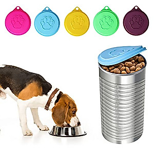 JIAKAI 5 PCS Pet Dog Cat Food Can Cover Pet self-Sealing，Reusable pet Food lids, Environmentally Friendly（Color Random）