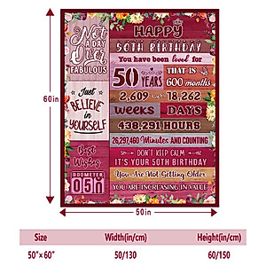 Winkwarm 50th Birthday Gifts for Women Happy 50th Birthday Decorations for Women 50 Year Old Gifts for Women 50th Birthday Gift Ideas for Her Wife Mom Sister Friend Flannel Throw Blanket 60"x50"